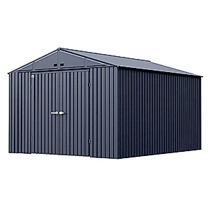Arrow Shed Elite 10' x 12' Outdoor Lockable Gable Roof Steel Storage Shed Building, Anthracite
