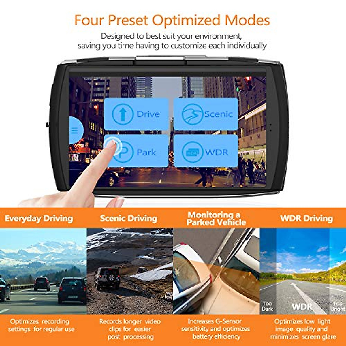 Z-Edge Dual Dash Cam 4.0" Touch Screen Front and Rear Dash Cam FHD 1080P with Night Mode, 32GB Card Included,155 Degree Wide Angle, WDR, G-Sensor, Loop Recording, Support 256GB Max