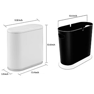 Baosia 12 Liter Black Rectangular Plastic Trash Can Wastebasket with Press Type Lid,3.2Gallon Slim Trash Bin,Narrow Trash Can Waste Bins for Bedroom, Bathroom, Office,Kitchen，Powder Room