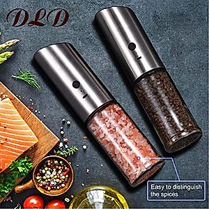 DLD Electric Pepper Grinder USB Rechargeable, Automatic Pepper and Salt Mill Grinder with LED Light, Quick Charging Grinder, Adjustable Coarseness, One Hand Operation
