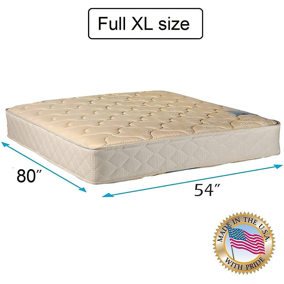 Dream Solutions USA DS USA Chiro Two-Sided Gentle Firm Full XL Mattress Only with Mattress Cover Protector (Beige) - Orthopedic, Innerspring Coils, Long Lasting Comfort, Quilted Fabric Cover