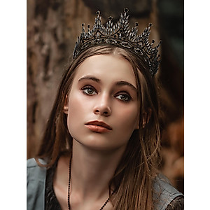 SWEETV Black Tiara Crown for Women, Gothic Wedding Tiara, Crystal Queen Crown, Costume Hair Accessories for Birthday Prom Quinceanera Celebration,Trinity