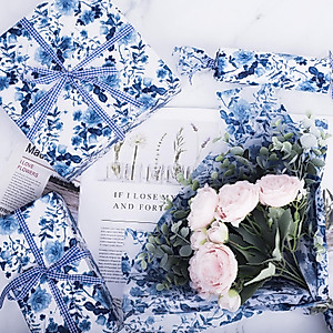 100 Sheets Blue White Floral Tissue Paper, Chinoiserie Style Gift Wrapping Paper Peony Printed DIY Art Craft Paper for Wedding Birthday Bridal Shower Party Favors, 20 x 14 Inch