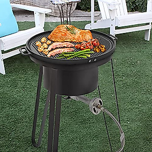 Onlyfire Chef 18" Cast Iron Campfire Griddle, Double Sided Reversible Stovetop Grill, Griddle Pan with Handles, 3 Removable & Height Adjustable Legs, Perfect for Gas Cooker, Outdoor Campfire Cooking