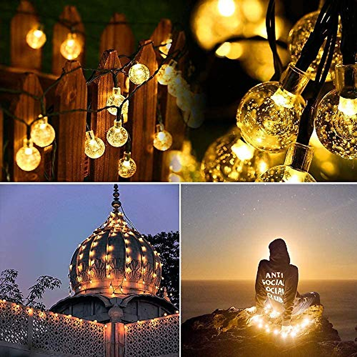 30 LED String Lights 10ft 8 Modes Waterproof Outdoor with Bulb Decorative Lighting for Garden, Yard, Home, Party, Wedding, Christmas