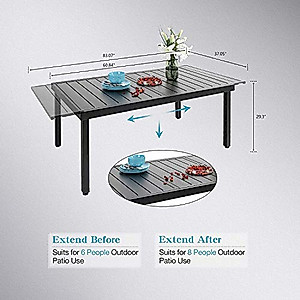 PHI VILLA 9 Piece Outdoor Furniture Dining Set, All-Weather Metal Steel Conversation Set Includes 8 Chairs and 1 Extendable Dining Table for Patio Garden Deck