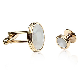 Cuff-Daddy Mother of Pearl and Gold Tuxedo Cufflinks and Studs Formal Set with Gift Box