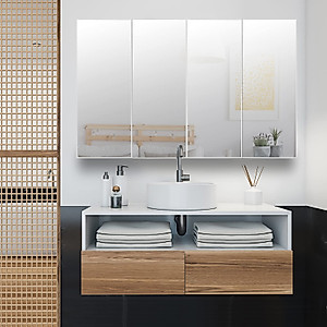 fuhan White MDF Painting Particle Board Bathroom Storage Cabinet, Stylish Pantry Wall-Mounted Cupboard Cabinet w/Adjustable Shelves Double Mirror Door for Living Room Kitchen Hallway