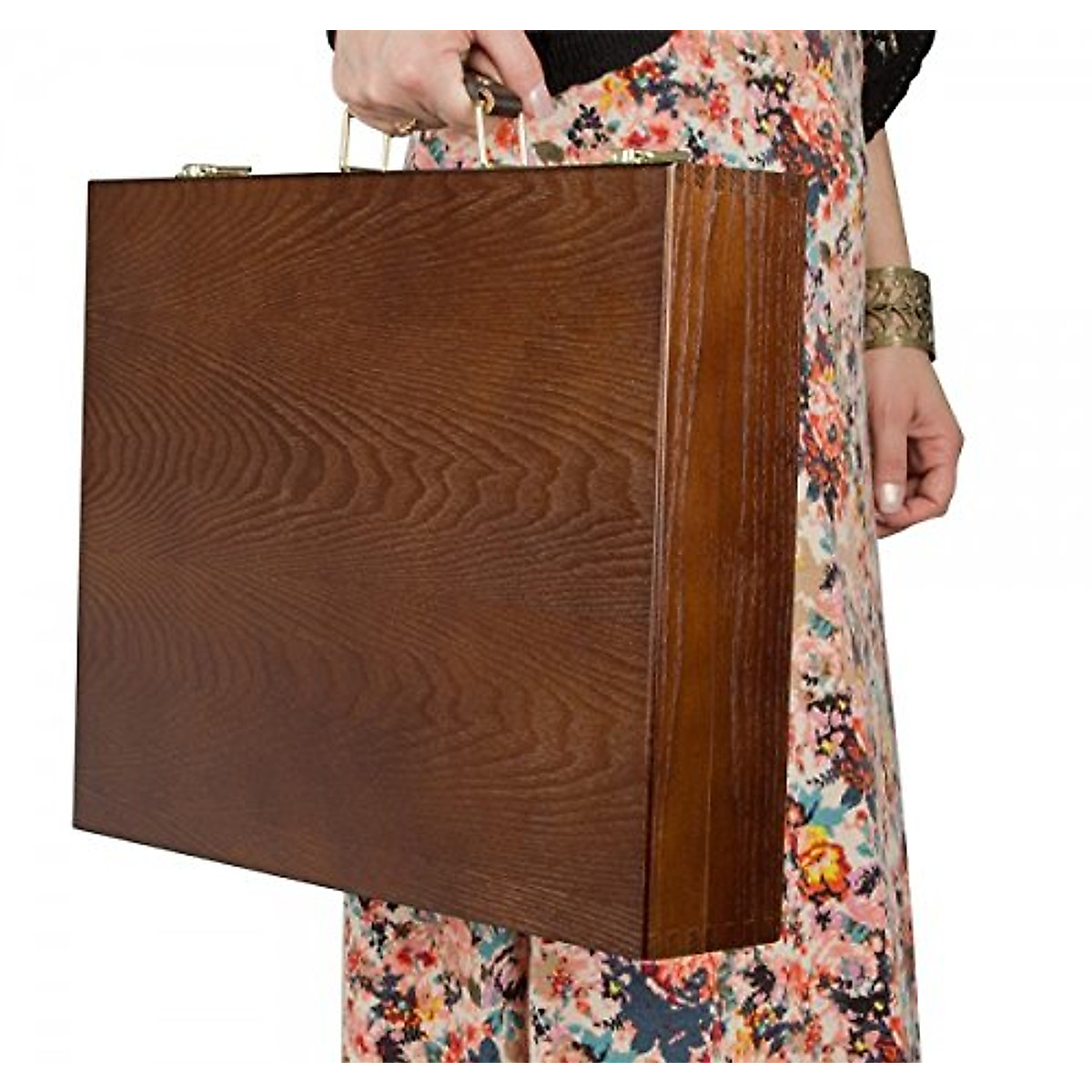 Creative Mark Capri 2 Deluxe Wood Artist Paint Box - Storage for Art Supplies, Paints, Mediums, Brushes, Compartment Storage, Lightweight, Travel - [Oil-Stained – Dark Walnut Finish]