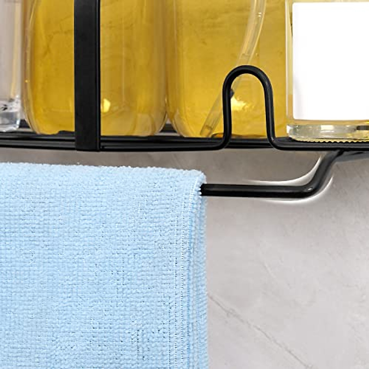 Bathroom Shower Shelf Organizer Rack 2-Pack, Strong Adhesive Shower Caddy with Soap Holder and 11 Hooks, No Drilling Wall Mounted Rustproof Stainless Steel Shower Shelf for Inside Shower, Black