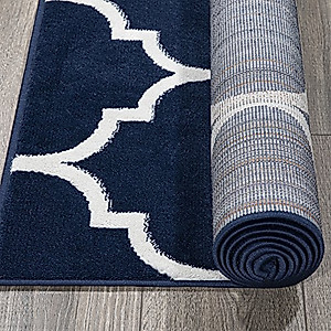 Ottomanson Royal Collection Moroccan Trellis Non-Slip Jute Backing Area Rug, 5'3" x 7', Navy