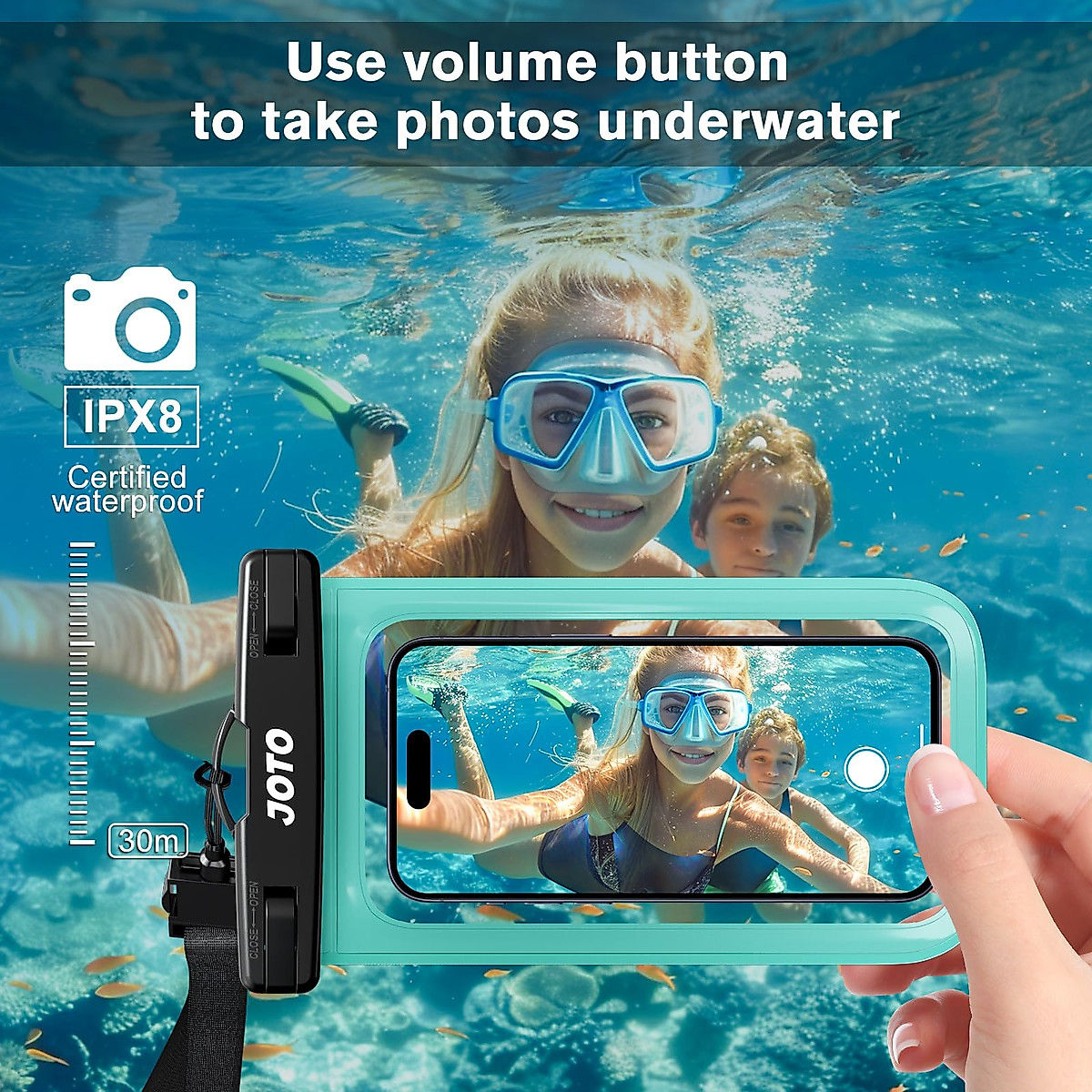 JOTO IPX8 Waterproof Phone Pouch Case, Underwater Dry Bag for Phone Protector for iPhone 15 14 13 12 11 Pro Max, Galaxy S24 S23 S22 Ultra Pixel to 7" Cruise Vacation Essential -2 Pack, Green