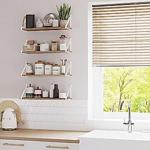 Wallniture Bora 24"x6" Rustic Floating Shelves, Wall Bookshelf Living Room Decor, Wall Shelves for Bedroom Decor, Bathroom Shelf Unit, Wall Mounted Floating Shelf for Kitchen Burnt Set of 4