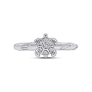 Wishrocks 1/20 Carat Round Cut White Natural Diamond Accent Turtle Ring Jewelry for Women In 14k White Gold Over Sterling Silver (0.05 Cttw,Color- I-J, Clarity- I2-I3) Ring Jewelry for Women Size- 5.5