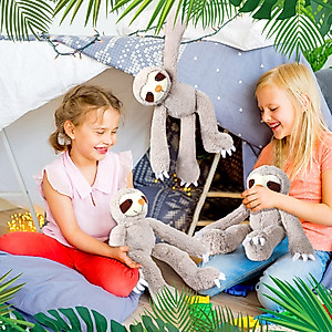 Hanging Sloth Stuffed Animals 18 Inch Three Toed Sloth Plush Toy with Hook and Loop Hands Hanging Sloth Toy for Boys Girls Bedroom Animal Themed Birthday Party Favors Decoration (4 Pcs)