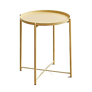 HIGOH Bedside Table Sofa Coffee Table Living Room Side Table Bedside Iron Round Table Bedside Table (Color : Camel)