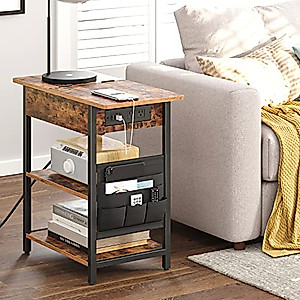 TUTOTAK End Table with Charging Station, Side Table with Storage, Flip Top Bedside Table with USB Ports and Outlets, Nightstand for Small Spaces, Sofa Table TB01BB051