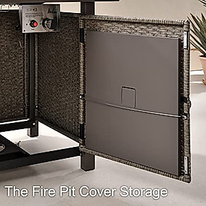 Art Leon 28in Gas Fire Pit Table, 40,000 BTU Outdoor Wicker Patio Propane Fire Pit Table with Lid, 11 Pound Amber Glass Rocks, CSA Certification, for Outside Patio, Garden, Backyard, Khaki