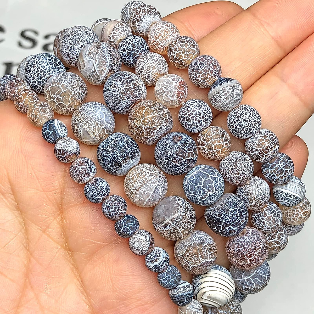 YU AAA Natural Frost Matte Brown Dragon Dream Cracked Fire Agates Stone Loose Spacer Beads for Jewelry Making DIY Charm Bracelets T309 (Item Diameter : 8mm 45-46pcs)