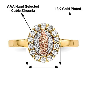 Savlano 18K Gold Plated White Yellow & Rose Three Color Lady of Guadalupe Virgin Mary With Round Cut Cubic Zirconia Women's Religious Ring (6)