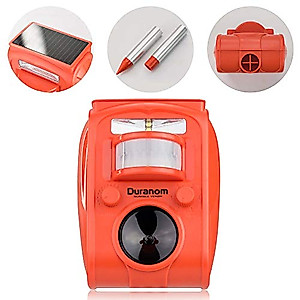 DURANOM Solar Animal Repeller Outdoor, Ultrasonic with Motion Sensor Activated Flashing Led Light Cat, Dog, Deer Repellent