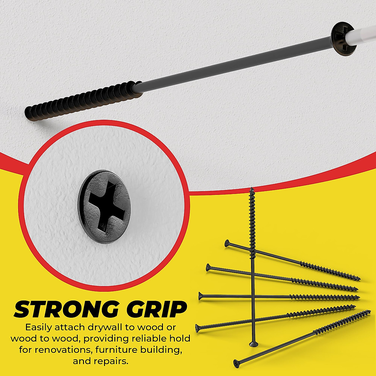 Qualihome #10 Coarse Thread Sharp Point Drywall Screw with Phillips Drive #2 Bugle Head, 1 Lb/Pound, Black, Ideal Screw for Drywall Sheetrock, Wood and More (6 Inch)