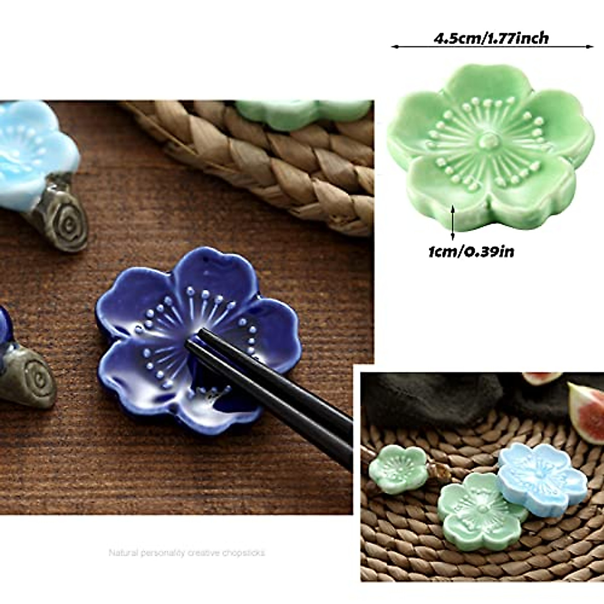 YAIKOAI Set of 7 Cherry Blossom Ceramic Chopsticks Rest Rack Forks Dinner Spoons Knives Stand Holder for Party Home Restaurant Dinnerware