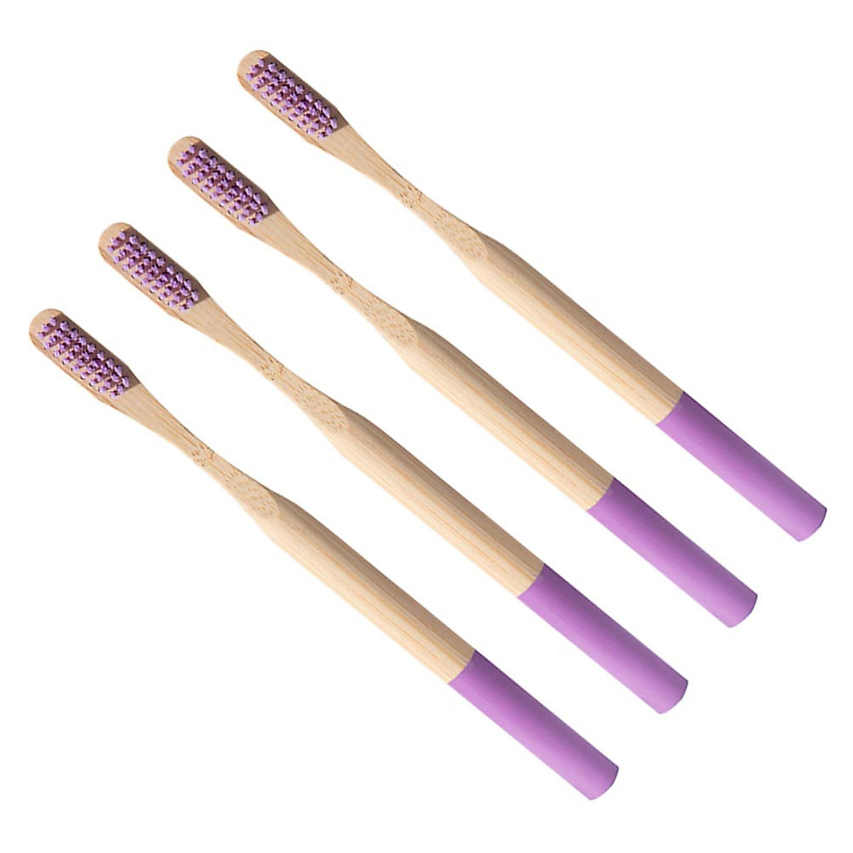 Natural Bamboo Charcoal Toothbrush Soft Bristles Manual Toothbrush for Adults 4Pcs (Purple)