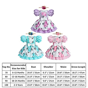 Girls Flower Puff Sleeve Dress 2PCS Pageant Princess Summer Dresses with Floral Headband Front Bowknot Wedding Birthday Dress Up Clothes Baby Girl Christening Baptism Outfits Purple 6-12 Months