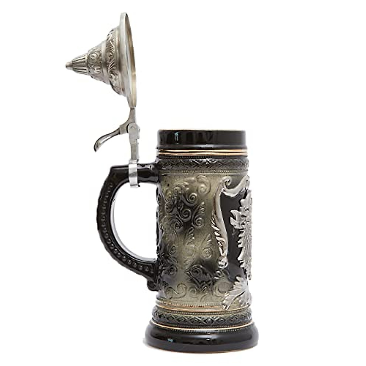 HAUCOZE Beer Stein Mug German Eagle Medallion Stanley Viking Tankard with Petwer Lid Birthday Gifts 0.6Liter