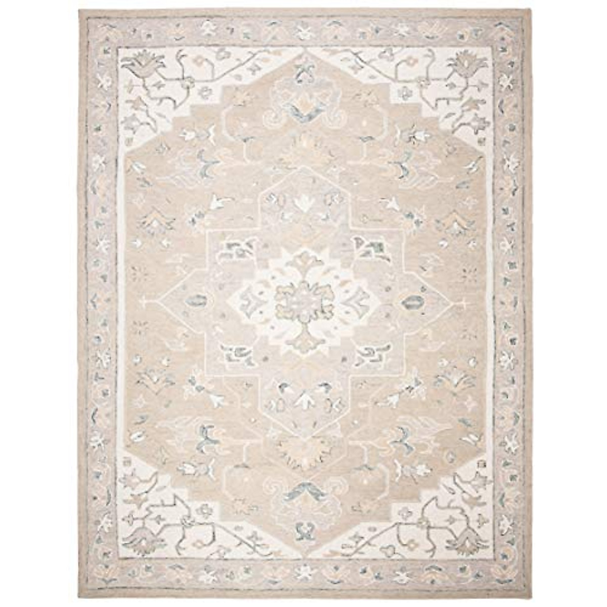 SAFAVIEH Micro-Loop Collection Area Rug - 8' x 10', Light Grey & Ivory, Handmade Medallion Wool, Ideal for High Traffic Areas in Living Room, Bedroom (MLP505F)