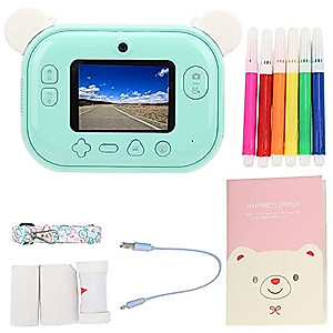 Instant Print Camera, 2.4 Inch IPS Screen Cartoon Print Camera, 200DPI Print Resolution, Maximum Support 32GB Memory Card Card