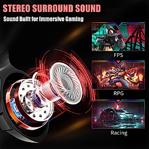 Ozeino Gaming Headset for PC, Ps4, Ps5, Xbox Headset with 7.1 Surround Sound, Gaming Headphones with Noise Cancelling Mic RGB Light Over Ear Headphones for Xbox Series X/S, Switch -Red