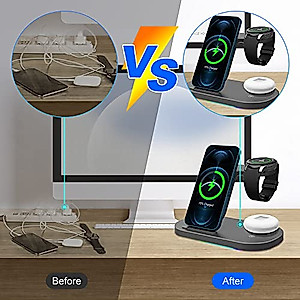 OVISBAI 3 in 1 Android Wireless Charger for Samsung Devices, Wireless Charging Station for Samsung Galaxy S23 S22 Ultra/S22+/S22/S21/S20/Z Flip 4/Z Fold 4, Galaxy Watch 5/4/3,Galaxy Buds/Pro Black