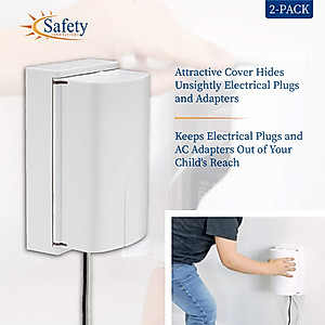 Safety Innovations Twin Door Baby Safety Outlet Cover Box for Babyproofing Outlets - More Interior Space for Extra Large Electrical Plugs and Adapters - Easy to Install - Easy to Use, (2-Pack)