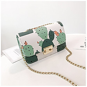 Mellshy Women Cute Cactus Printing Crossbody Bags for Women Chain Shoulder Bag Handbag Purse