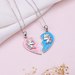 JZMSJF S925 Sterling Silver Best Friends Necklaces for 2 Unicorn BFF Friendship Matching Heart Set Jewelry Birthday Gifts