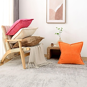 HAUSSY Red Large Decorative Throw Pillow Covers 26x26 Inch Set of 2,Soft Solid Corduroy Striped Cushion Case,Square Euro Pillow Shams,Winter Home Decorations for Couch,Bed