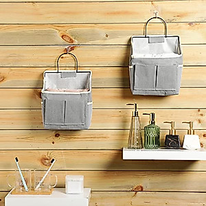 6 Pack Wall Hanging Storage Bag Bulk, Wall Hanging Organizer with Pockets, Linen Cotton Wall Pouch Basket with Sticky Hooks for Over The Door Closet Bathroom Bedroom Kitchen Dorm Room (Gray)