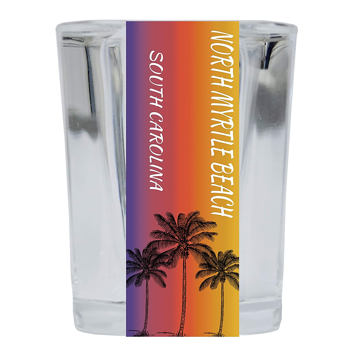 North Myrtle Beach South Carolina 2 Ounce Square Shot Glass Palm Tree Design
