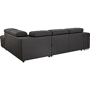 FULife 105" w L-Shaped Modular Reversible Sectional Corner Sofa with Pull Out Sleeper Bed,Adjustable Headrest,Storage Ottoman and 2 Stools,Multi-Functional Convertible Upholstered 5-Seat Sofá&Couch