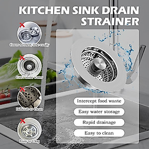 NileHome Kitchen Sink Drain Strainer, 3 in 1 Sink Strainer Stopper Fits US Standard 3-1/2" Drains Sink Strainer with 304 Stainless Steel Pop Ups Anti-Blocking Anti-Rust High Temperature Resistant