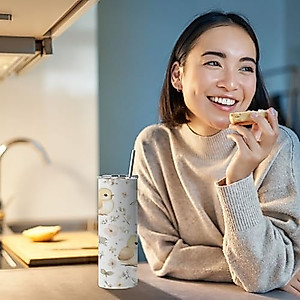 Tumbler with Lid and Straw Cartoon Bird and Flowers thermos coffee travel mugcute cups 20 oz insulated tumbler for Daily Holiday Decor Gift coffee cup