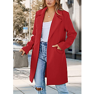 PRETTYGARDEN 2024 Fall Long Blazer Jackets for Women Long Sleeve Lapel Pockets Loose Fit Business Casual Blazers Outfits (Red,Small)