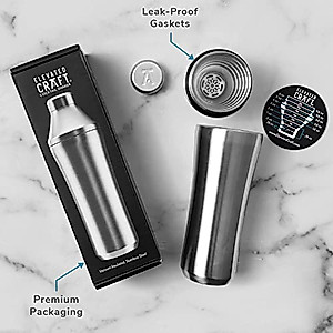 Elevated Craft Hybrid Cocktail Shaker - Premium Vacuum Insulated Stainless Steel Cocktail Shaker - Innovative Measuring System - Martini Shaker for the Home Bartender - 28oz Total Volume