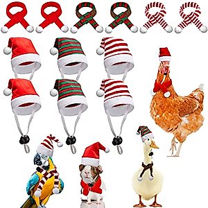 12 Pcs Christmas Pet Chicken Hat Scarf Set Mini Red Green Santa Hat Scarf Xmas Small Animal Hat with Adjustable Chin Strap for Hen Duck Hamster Guinea Pig Kitty Puppy Parrot(Stripe Style, Small)