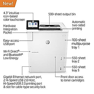 HP LaserJet Enterprise M611x Monochrome Printer with built-in Ethernet, 2-sided printing & extra paper tray (7PS85A) White