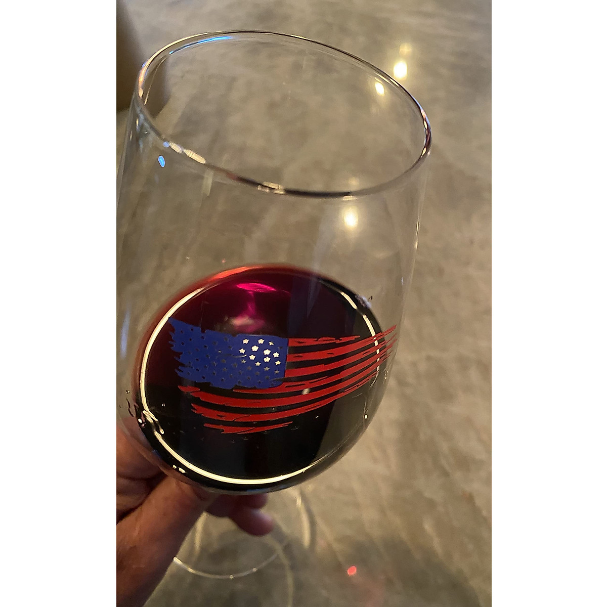American Flag Long Stem Red Wine Glasses, Set of 2 Tall 20.5 oz Bordeaux Style Delivered in Custom Round Gift Box, Ideal Patriotic Gift, 4th of July Independence Day, Wedding Gift.