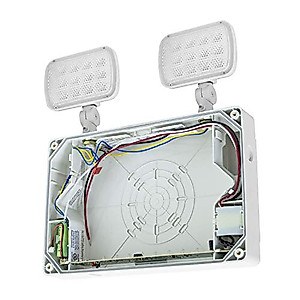 LFI Lights | Wet Location Rated Combo Red Exit Sign with Emergency Lights | White Housing | All LED | Two Adjustable Heads | Hardwired with Battery Backup | UL Listed | WLFCOMBO-R