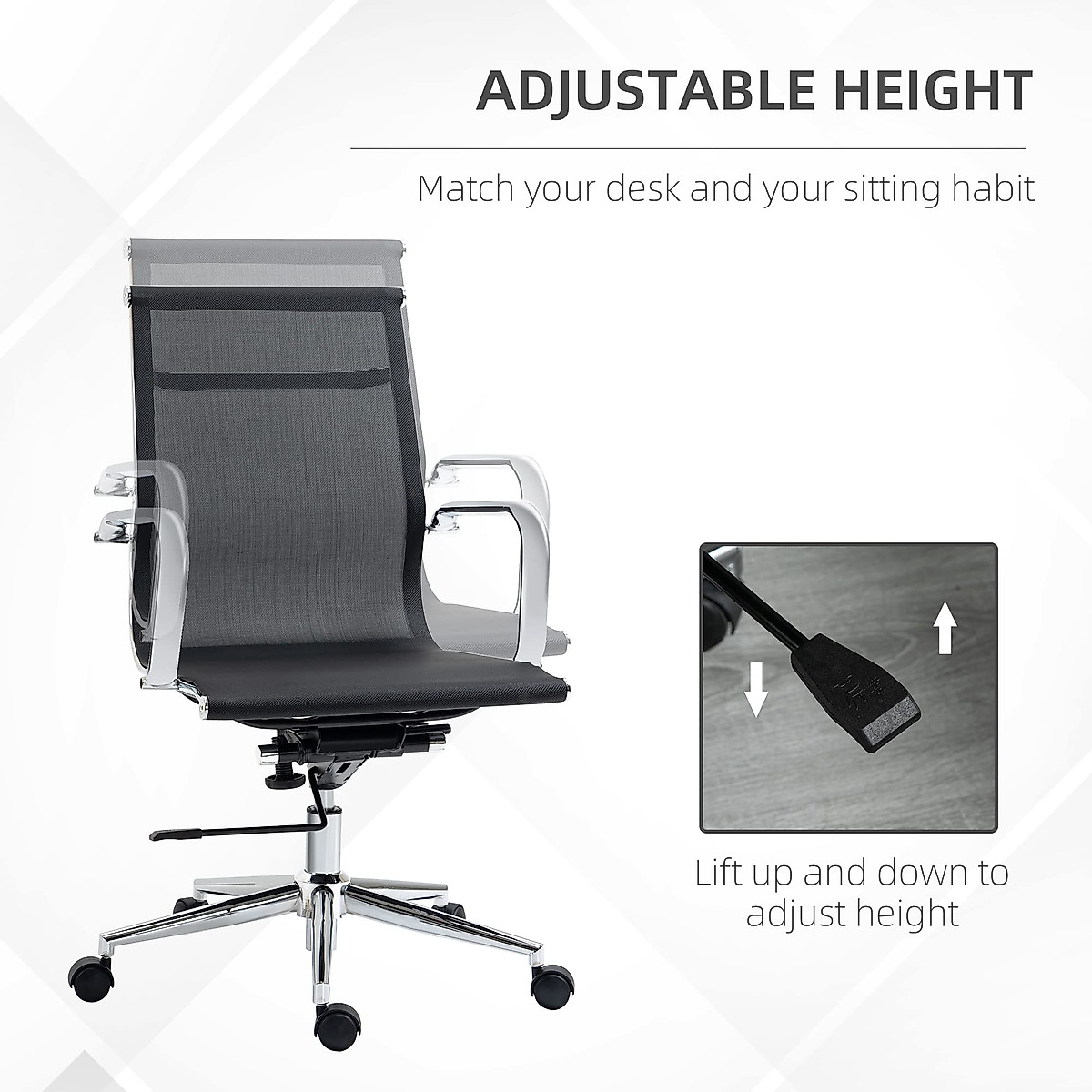 Vinsetto Mesh Office Chair, Swivel Desk Chair with Adjustable Height, Armrests and Tilt Function, Black
